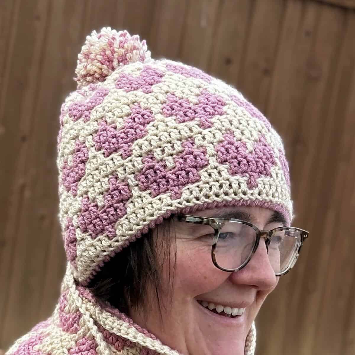 Mosaic Hearts Hat - Free Crochet Pattern - Juniper and Oakes